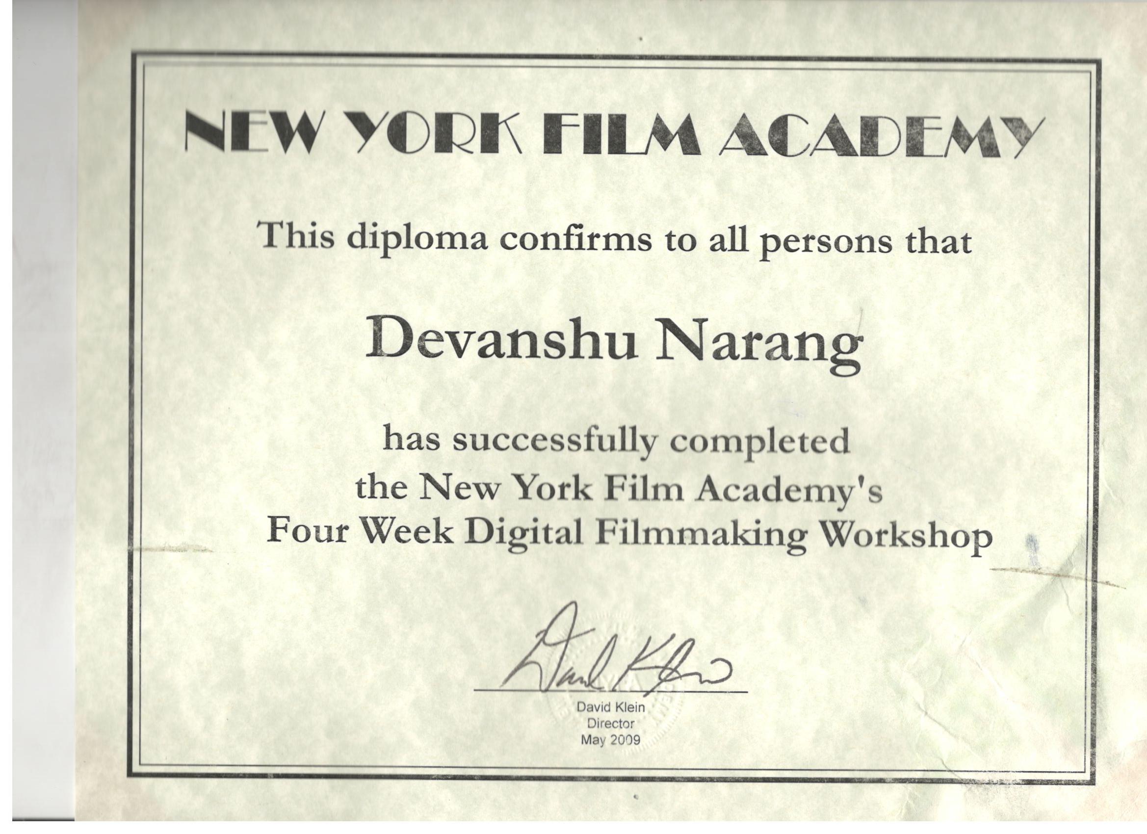 NYFA – Devanshu Narang's